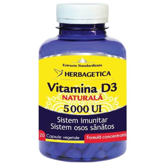 Vitamina D3 Naturala 5000 UI Herbagetica, 120 capsule vegetale ...