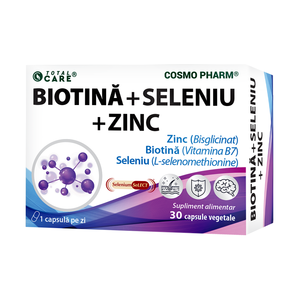 Biotina + Seleniu + Zinc, 30 capsule vegetale, Cosmopharm – Puterea ...